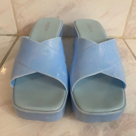 Soda | Shoes | Soda Sky Blue Platform Slides | Poshmark